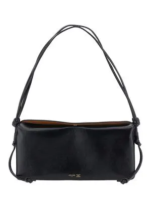 Celine Trio Shoulder Bag In Smooth Lambskin With A Snap Closure And Laminated Logo - Black