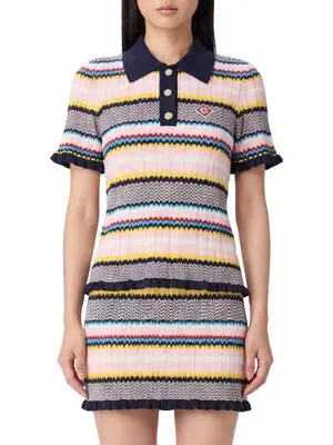 CASABLANCA Striped Viscose Knit Polo Shirt With Short Sleeves And A Ribbed Collar