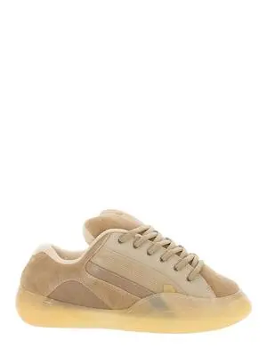 ERL Quad Vamp Leather And Suede Low-top Sneakers With Padded Ankle Beige
