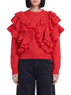 Elisabetta Franchi Ruffle-detail Mohair Blend Crew Neck Jumper - Red