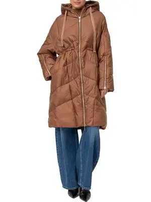 TWINSET Long Quilted Nylon Down Jacket With Hood And Dropped Shoulders - Hazel