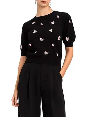 TWINSET Puff-sleeve Viscose Blend Jumper With Crystal Embellishment - Black