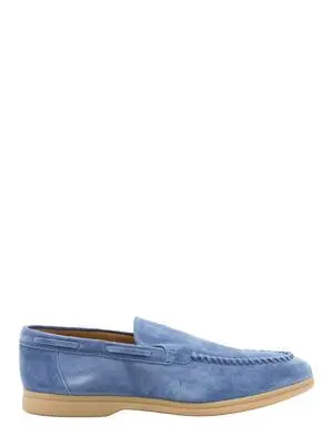 Eleventy Suede Loafers With Raised Apron Toe - Denim