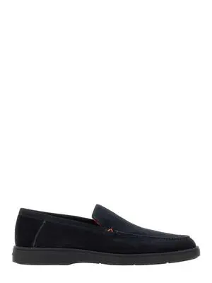 Santoni Suede Loafers With Raised Apron Stitching And Rubber Sole - Blue