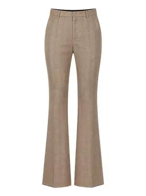 Saint Laurent Pantalone Svasato In Lana Pied De Poule Principe Di Galles - Brown