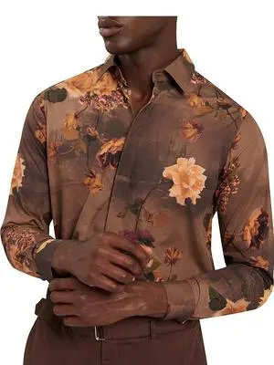 Ted Baker London Hadwin Relaxed Painted Floral Print Shirt - Olive