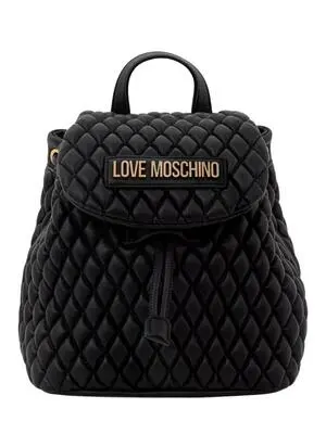 Moschino Quilted Logo-plaque Backpack - Black