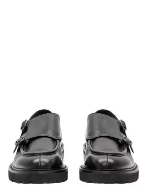 DOUCAL'S Double-buckle Leather Monk Shoes - Black