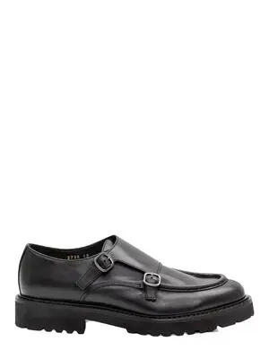 DOUCAL'S Double-buckle Leather Monk Shoes - Black