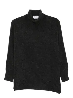 BEYOU High-neck Batwing-sleeve Sweater - Grey