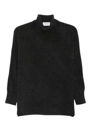 BEYOU High-neck Batwing-sleeve Sweater - Grey