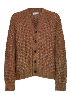 ROBERTO COLLINA Waffle-knit V-neck Cardigan Brown