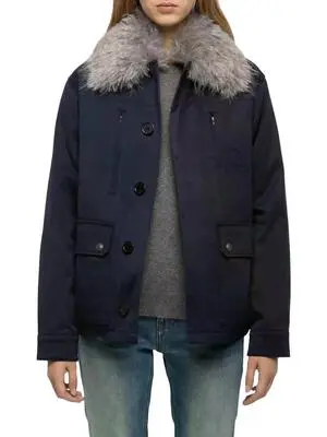 Zadig&Voltaire Faux-fur Collar Cotton Coat - Blue