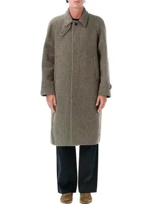 TONYWACK Herringbone-pattern Raglan-sleeve Coat - Neutrals