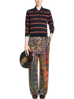 Dries Van Noten Striped Wool Polo Blue