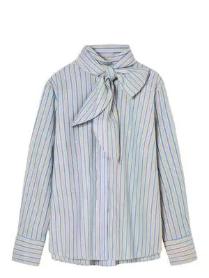 PSOPHIA Pussy-bow Striped Shirt