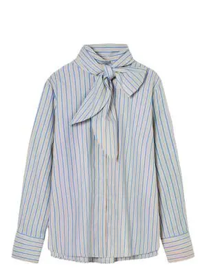 PSOPHIA Pussy-bow Striped Shirt - Neutrals