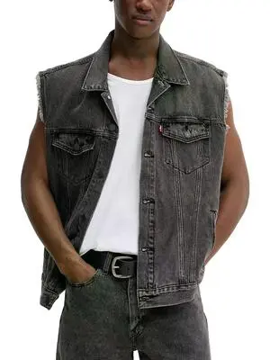 LEVI'S Frayed-edge Denim Vest - Grey