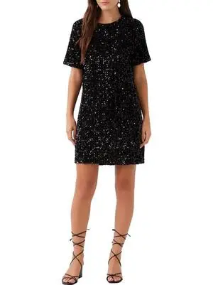 Karen Kane Velvet Sequin Shift Minidress - Black