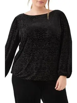 Karen Kane Velvet Burnout Boat Neck Top - Black