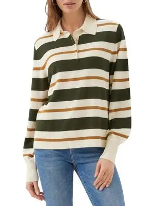 Karen Kane Game Day Stripe Sweater - Forest/cream