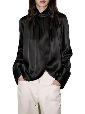 Mango Silk High Neck Tulip Top - Black