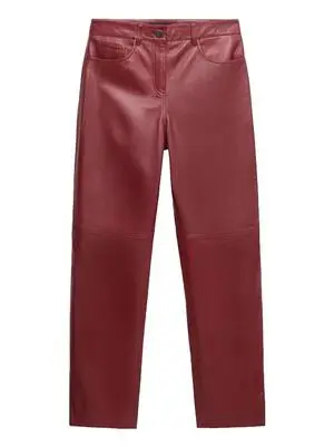 Mango Straight Leg Leather Pants - Wine