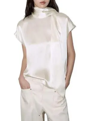 Mango Silk Turtleneck Top - Ecru