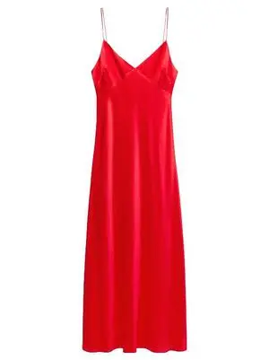Mango Silk Blend V-neck Midi Dress - Red