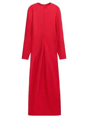 Mango Gathe Long Sleeve Maxi Dress - Red