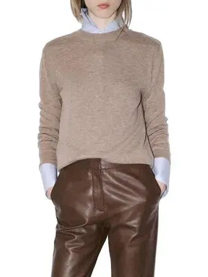 Mango Round Neck Wool Sweater - Medium Brown