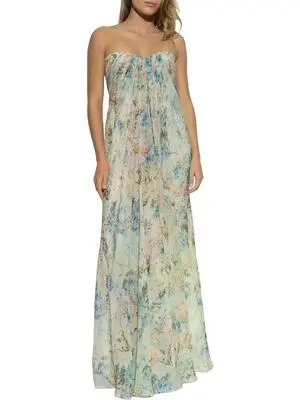 ALEXANDER MCQUEEN Floral-motif Strapless Maxi Dress