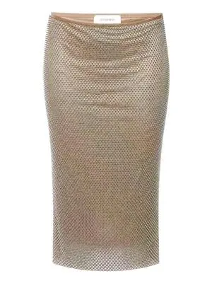 Sportmax Crystal-embellished Mesh-panelled Straight Midi Skirt Neutrals