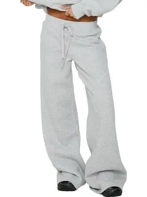 Princess Polly Verenah Wide Leg Fleece Sweatpants - Grey