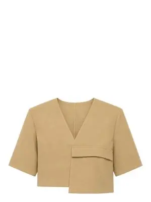 ELAMINS Brown Oversize Pocket Crop Top - Tan