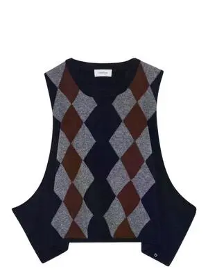 OTTOD'AME Argyle-pattern Asymmetric-hem Sweater