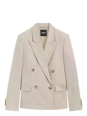 BOSS Double-breasted Regular-fit Blazer In Melange Flannel - Neutrals