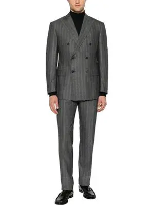 Corneliani Herringbone Double-breasted Suit - Grey