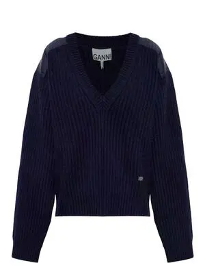 GANNI V-neck Ribbed-knit Sweater