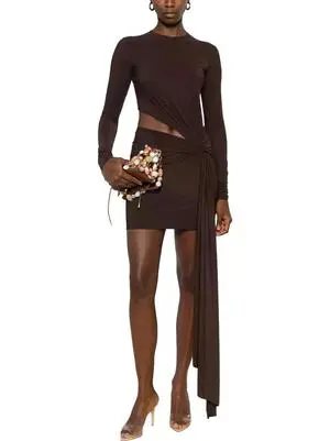 AMAZUIN Anouk Cut-out Knotted-detail Mini Dress Brown