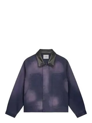 ARTE ANTWERP Faded-effect Leather-collar Denim Jacket - Blue