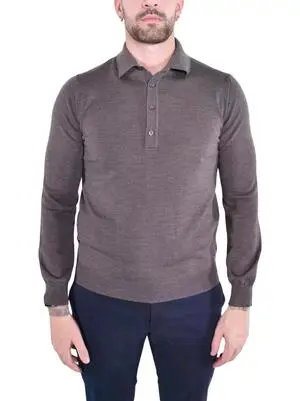 KANGRA Fine-knit Long-sleeved Polo Shirt - Brown