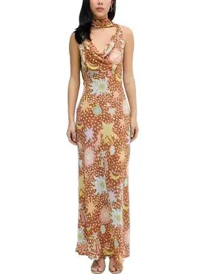 NEVER FULLY DRESSED Celestial-print Cowl-neck Maxi Dress