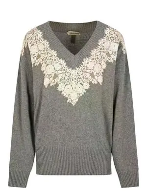 Alberta Ferretti Lace-trim V-neck Sweater - Grey