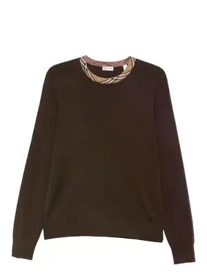 Burberry Check-trim Long Sleeve T-shirt - Brown