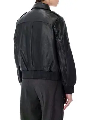 SESSUN Miley Leather Bomber Jacket Black