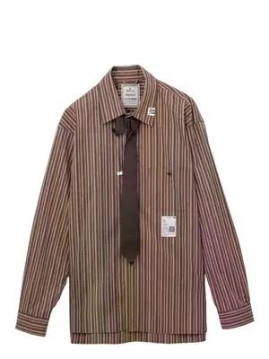 Mihara Yasuhiro Vertical-stripe Tie-detail Shirt - Brown