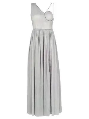 Vintage One-shoulder Pleated Maxi Dress - Silver