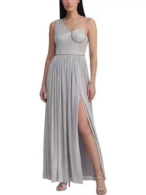 Vintage One-shoulder Pleated Maxi Dress - Silver