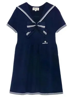 SHUSHU/TONG Bow-detail Sailor-collar Mini Dress - Blue